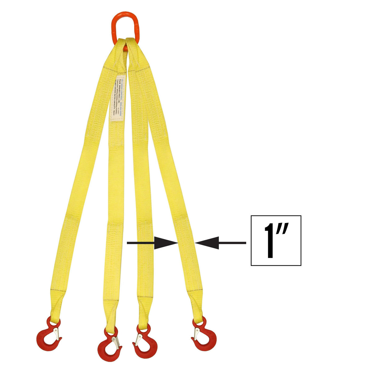 1"x8' Quad Leg Nylon Web Bridle Sling w/ Master Link & Sling Hook
