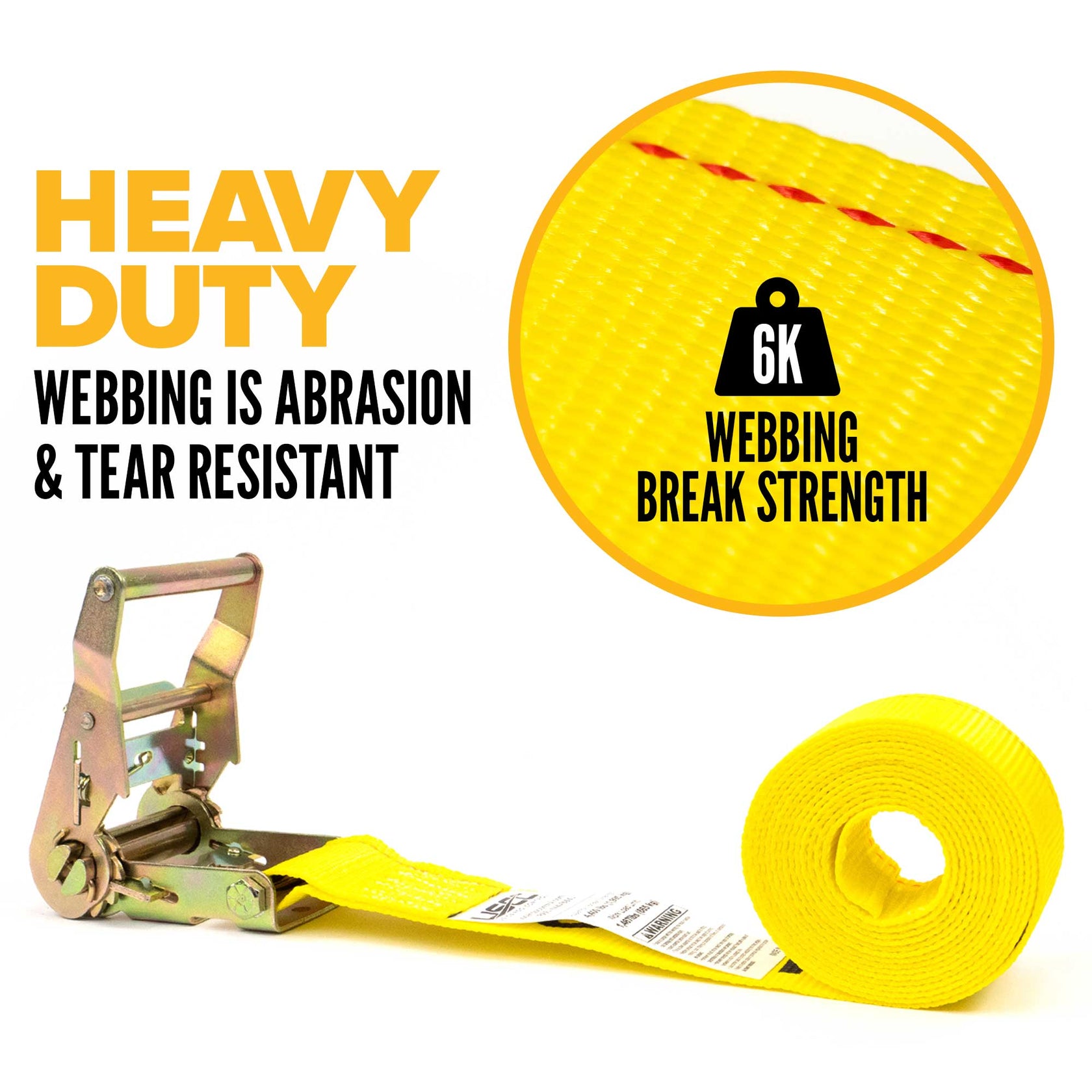2" x 10' Endless Ratchet Tie Down Strap | Yellow | 1,467 lbs. WLL