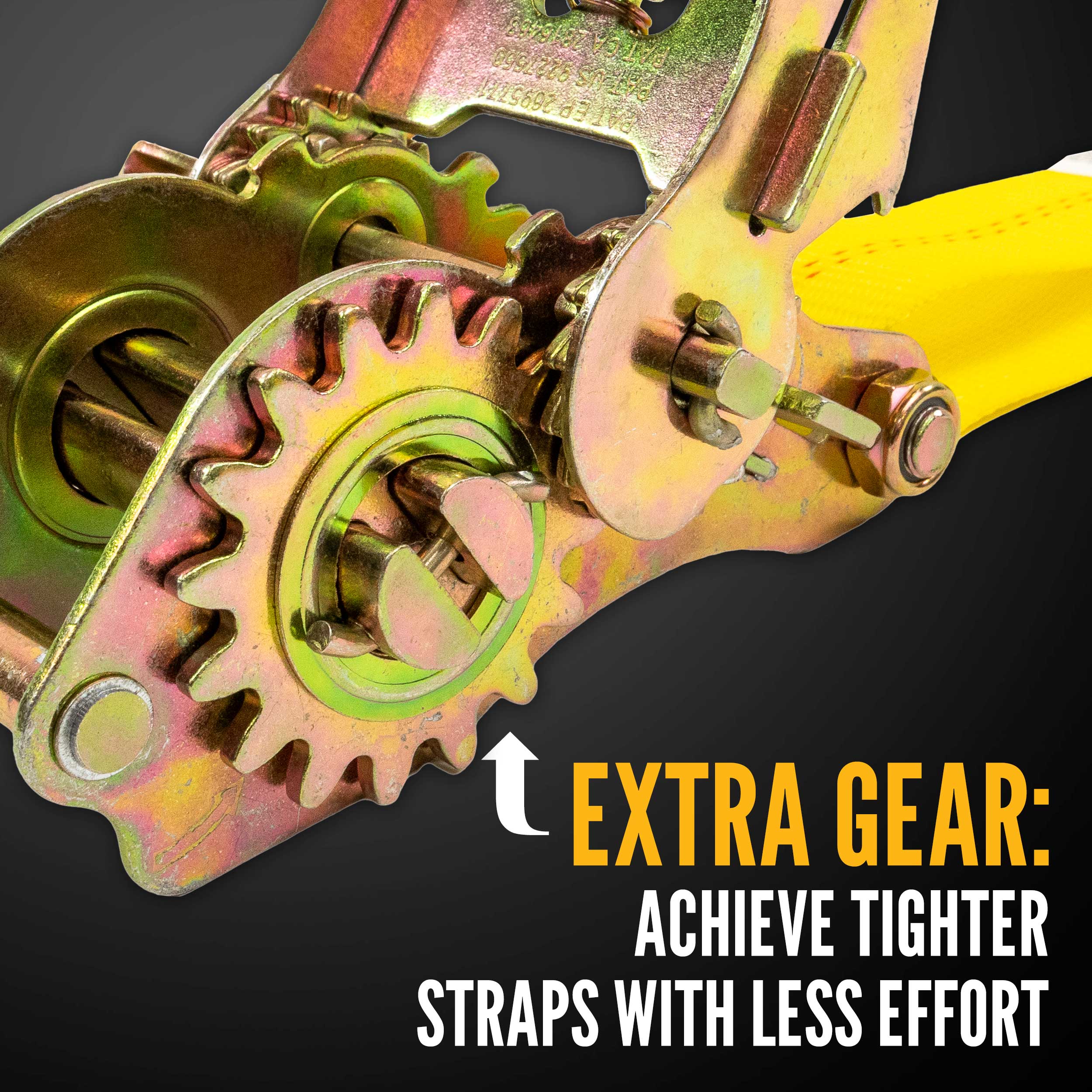 2" x 30' Reverse-Action Ratchet Tie Down Strap with Chain Ends | Yellow