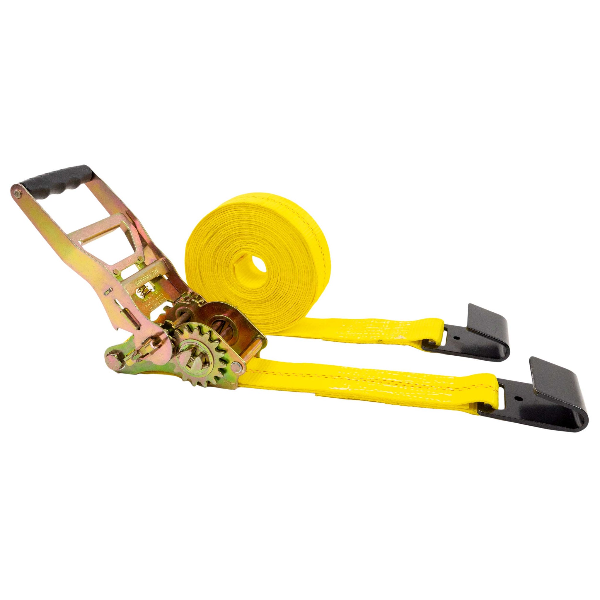 2" x 18' Reverse-Action Ratchet Tie Down Strap with Flat Hooks | Yellow