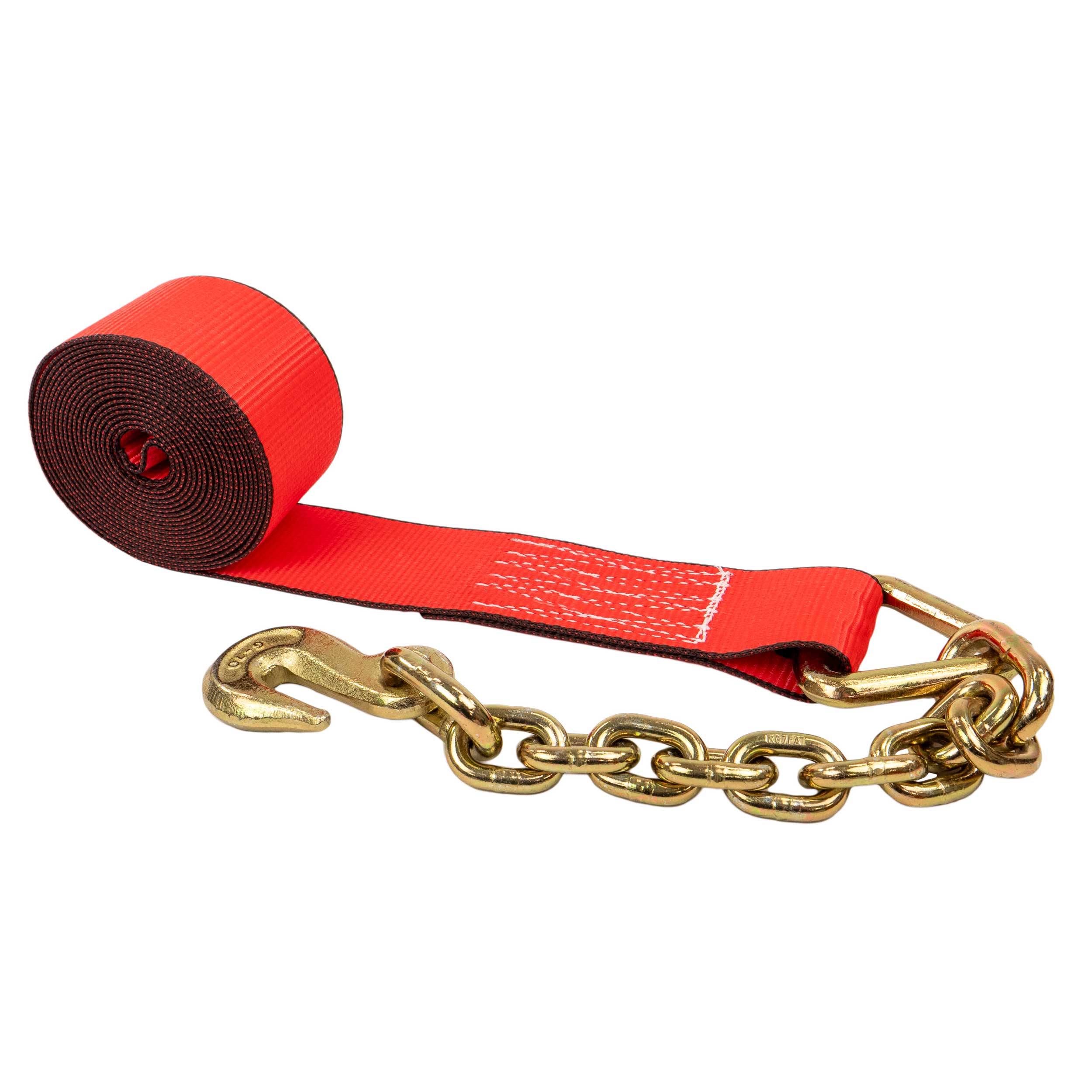 3" X 30' Trailer Winch Strap with Chain Extension | Red