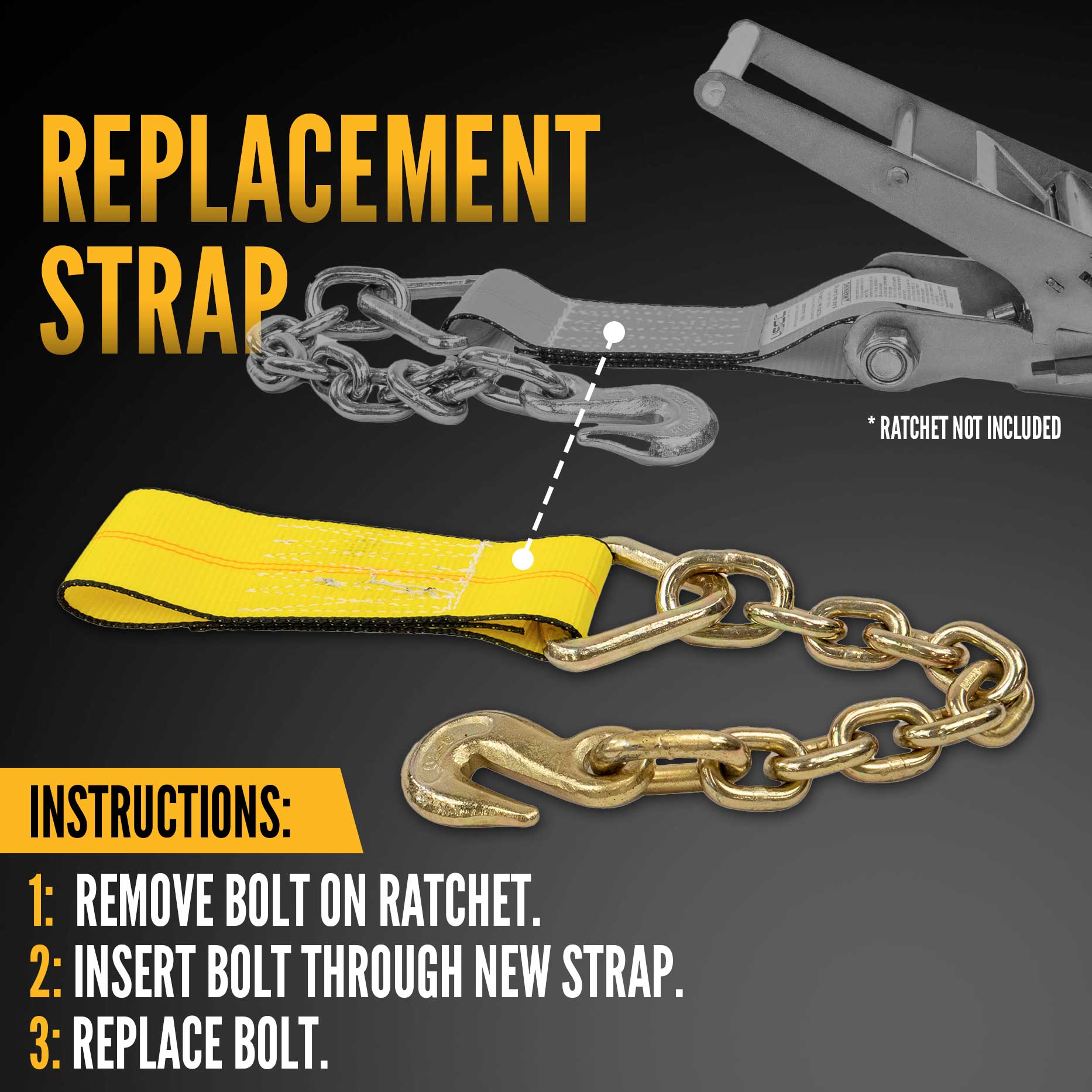 3" x 11" Fixed End with Chain Extension / Bolt Loop | No Ratchet