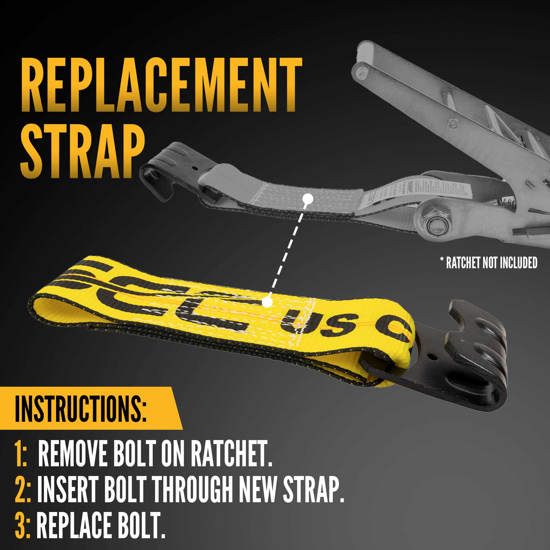 3" x 11" Fixed End with Flat Hook / Bolt Loop | No Ratchet