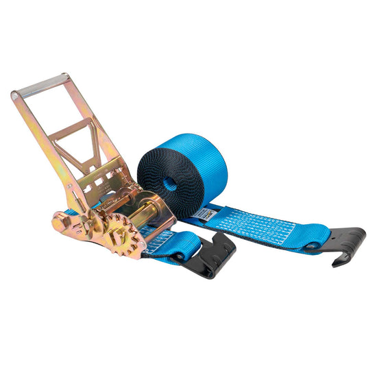 4" x 20' Reverse-Action Ratchet Strap with Flat Hooks | Blue