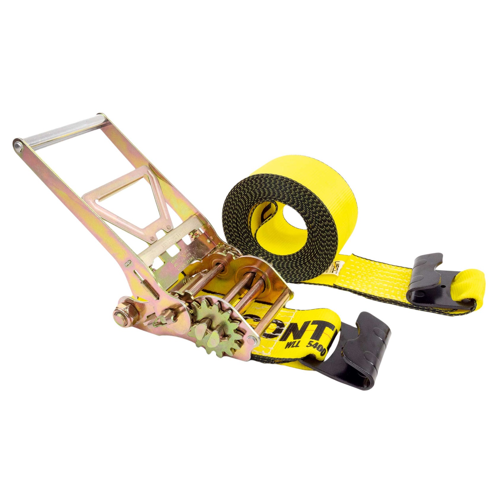 4" x 30' Reverse-Action Ratchet Strap with Flat Hooks | Yellow