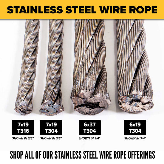 7/16" 6x19 304 Stainless Wire Rope - 16,300 lbs. BS