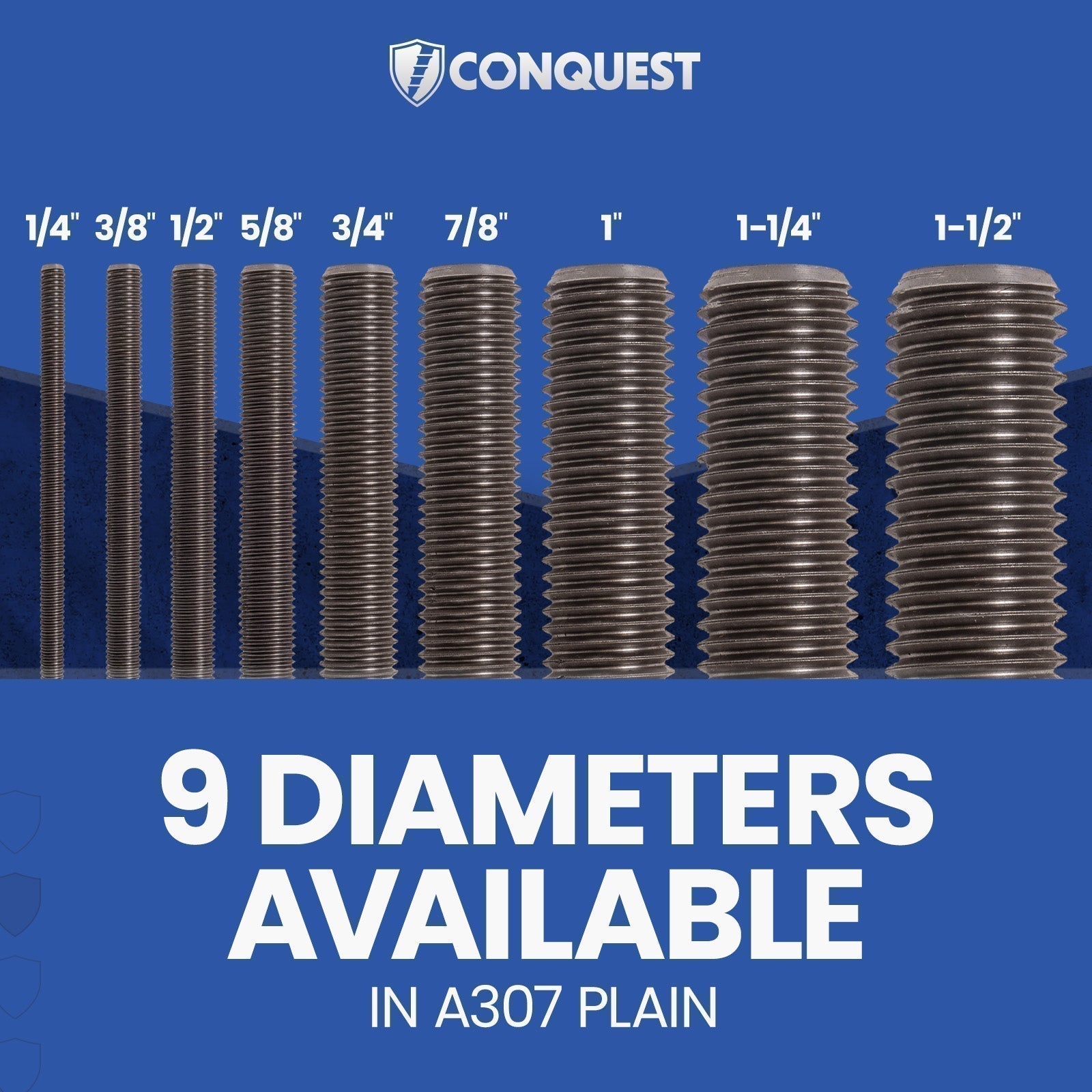 Conquest 5/8" x 3' A307 Coarse Threaded Rod - Plain Finish