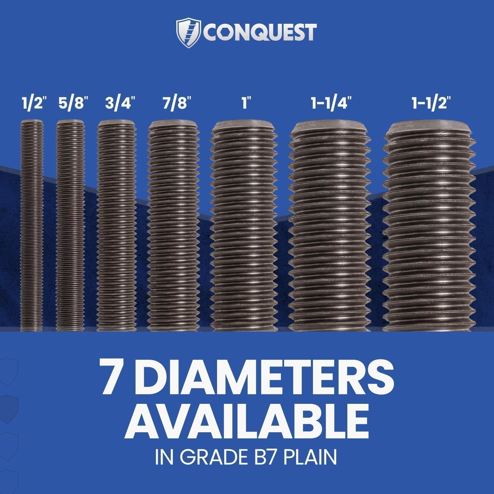 Conquest 3/4" x 1' Grade B7 Coarse Threaded Rod - Plain Finish