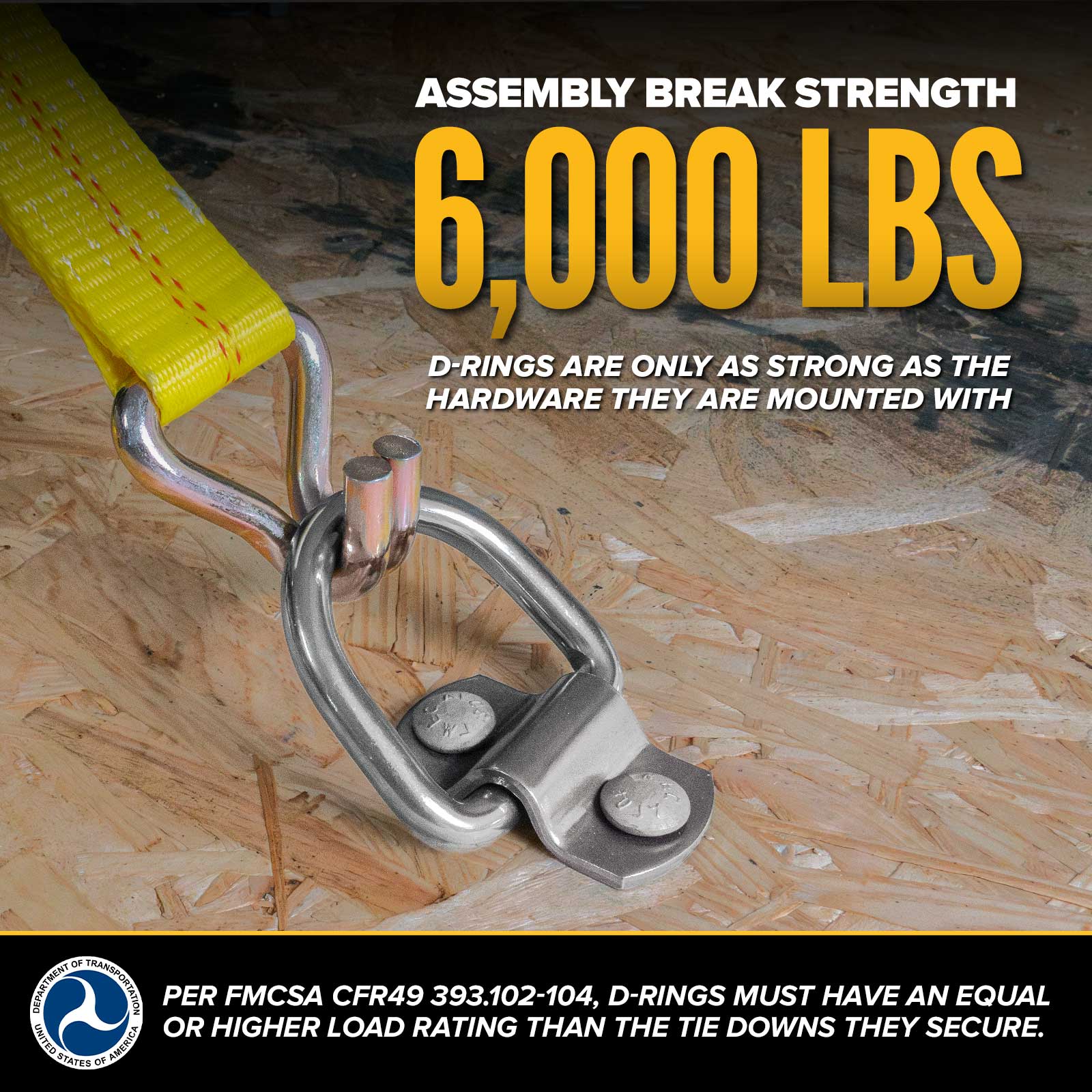 2-5/16" Stainless Bolt-On D-Ring & Mounting Bracket - 6,000 lbs. BS