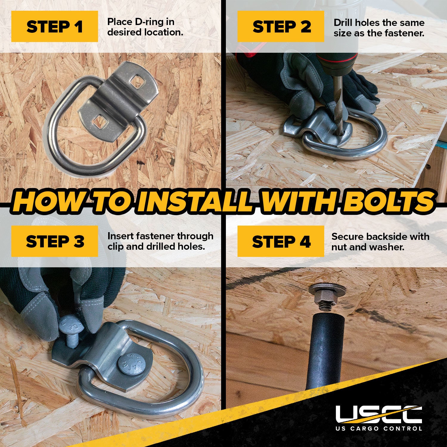 2-5/16" Stainless Bolt-On D-Ring & Mounting Bracket - 6,000 lbs. BS