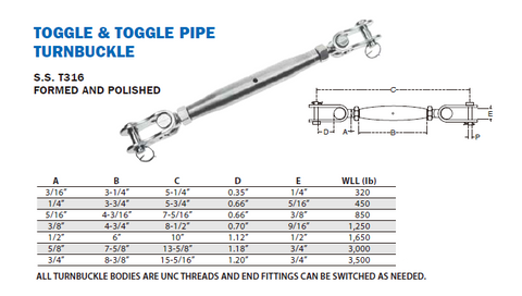 Toggle & Toggle Stainless Steel Pipe Turnbuckle - 5/8