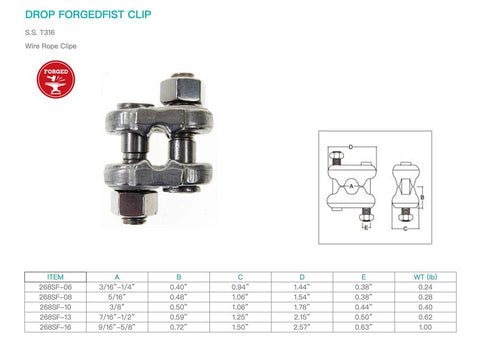 3/8" Stainless Steel Drop Forged Fist Grip Wire Rope Clip