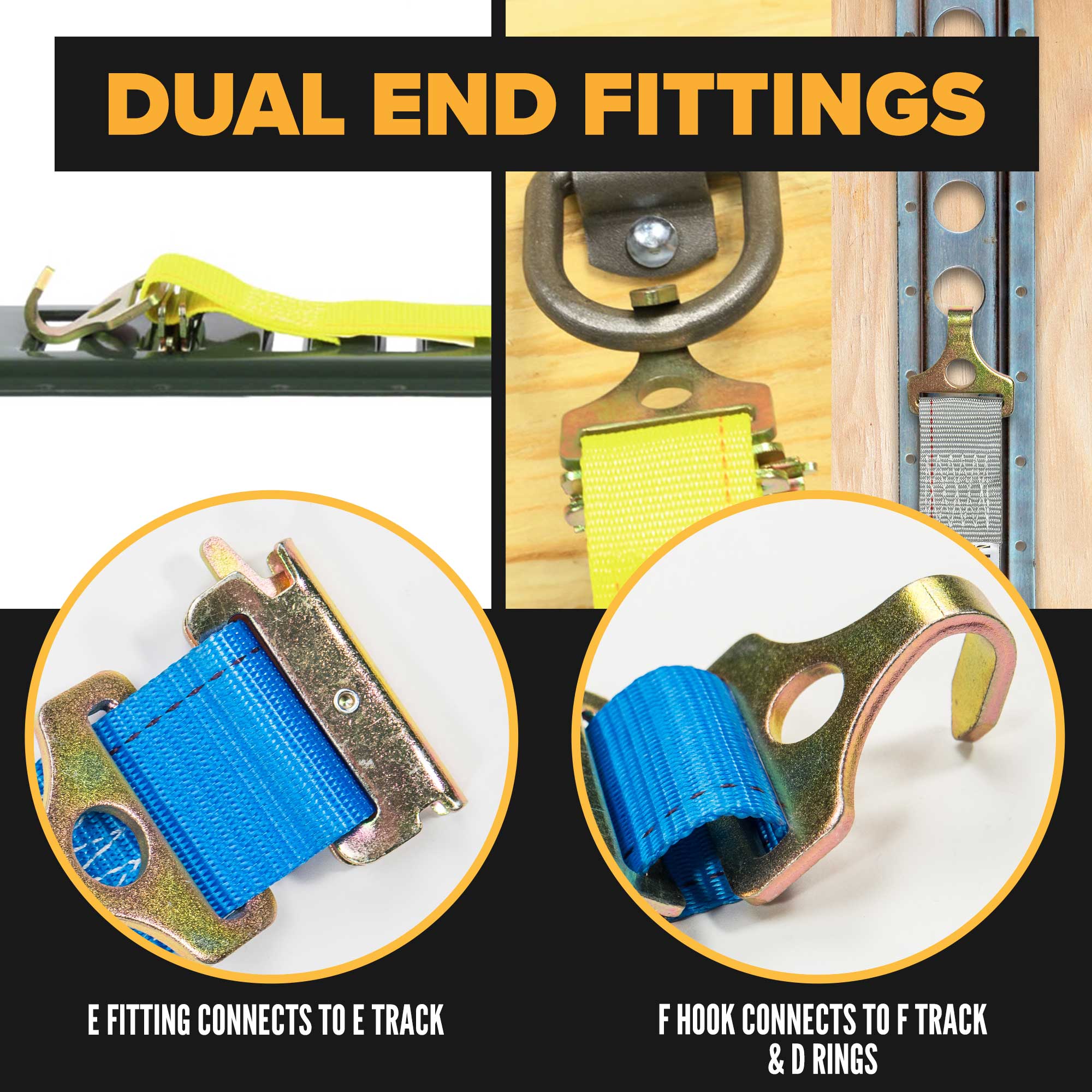 2" x 20' Blue Cam E-Track Strap | F-Hooks & E-Fittings | 2,200 BS