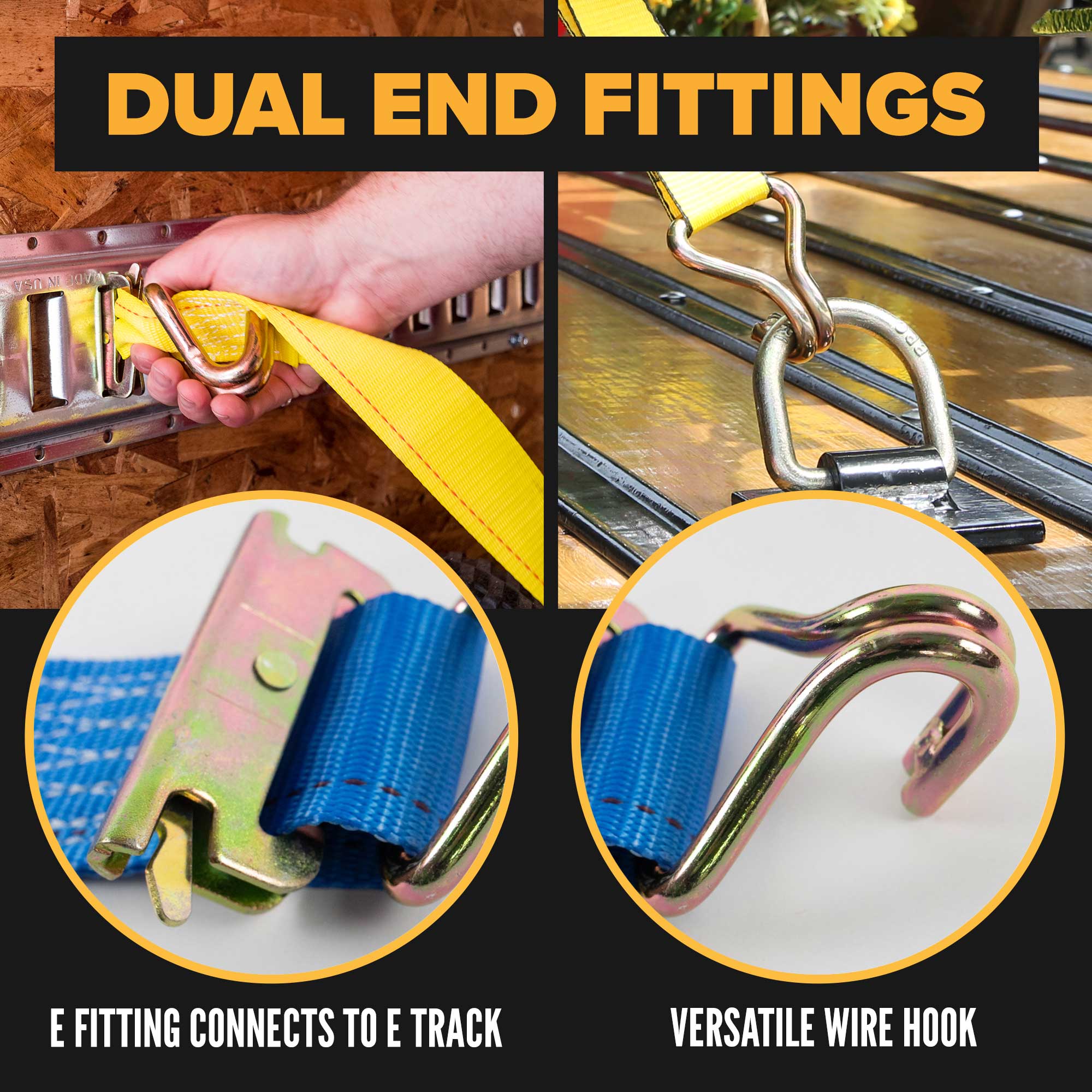 2'' x 20' Blue Cam E-Track Tie Down Strap | Wire Hooks & E-Fittings