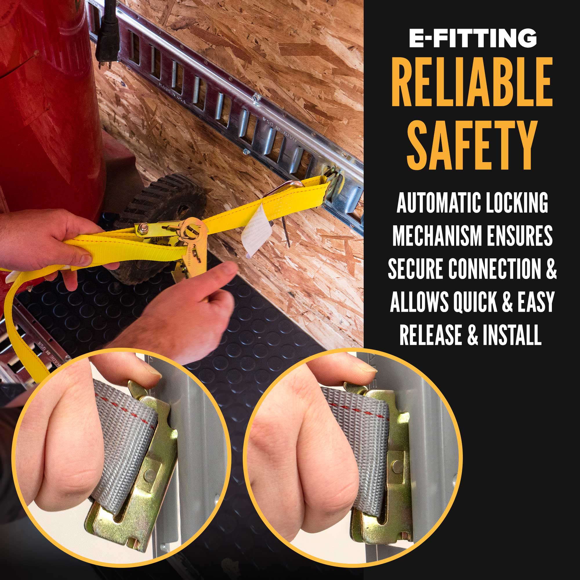 2" x 16' Gray Ratchet E-Track Cargo Strap | Double Stud & E-Fittings