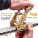 2" x 16' Gray Ratchet E-Track Cargo Strap | Double Stud & E-Fittings