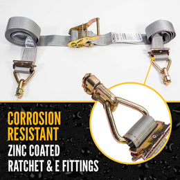 2" x 16' Gray Ratchet E-Track Cargo Strap | Double Stud & E-Fittings