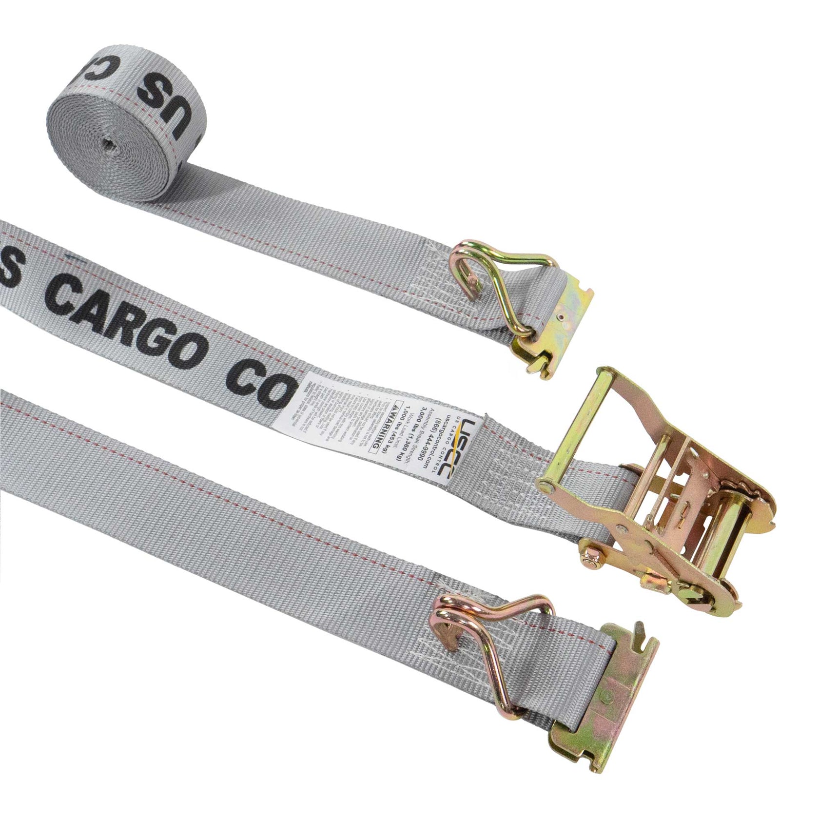 2'' x 16' Gray Ratchet E-Track Cargo Strap | Wire Hooks & E-Fittings