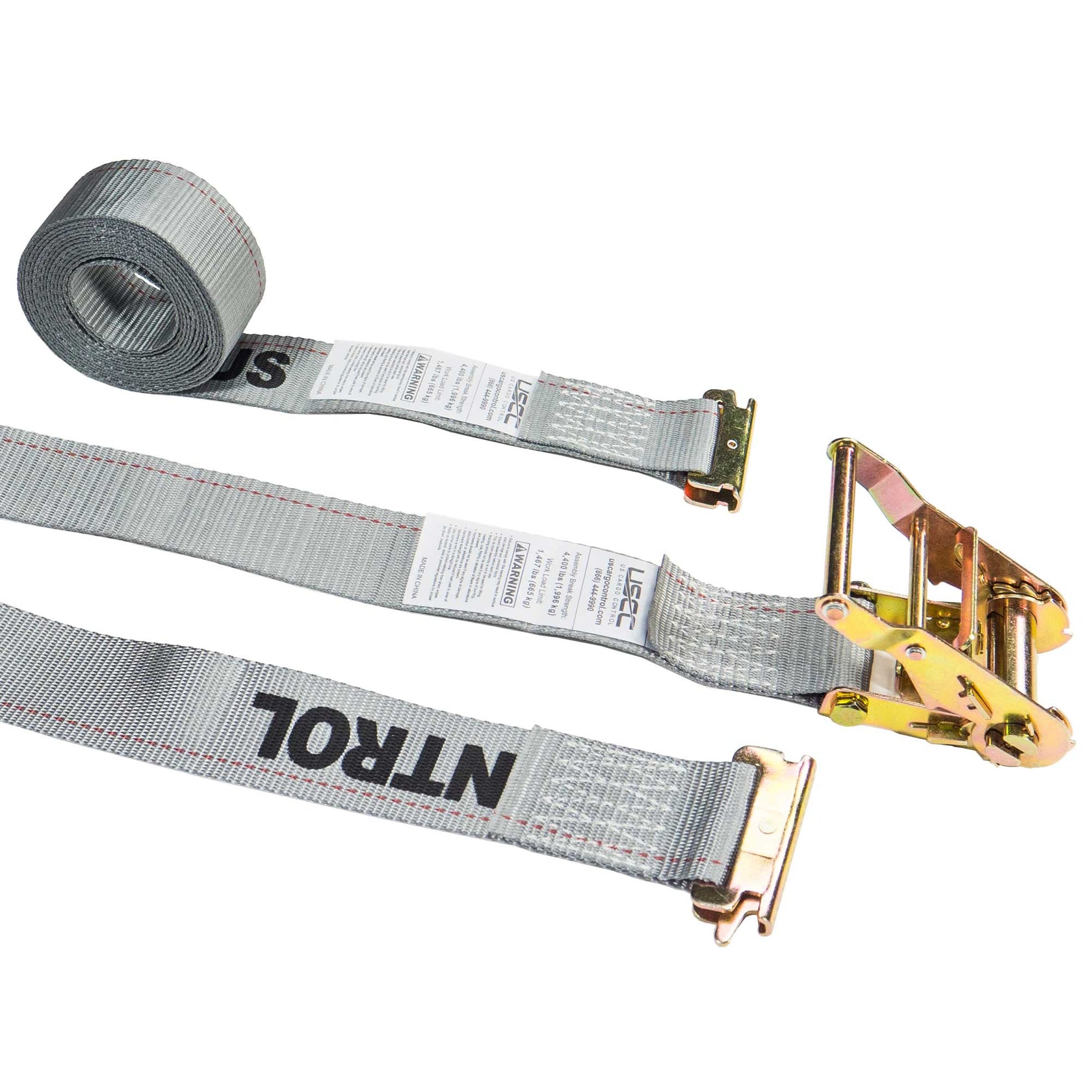 2" x 16' Gray Ratchet E-Track Tie Down Strap | 4,400 Break Strength