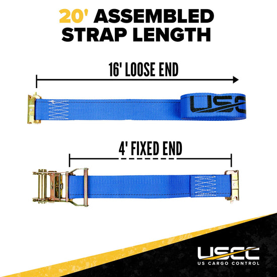 2" x 20' Blue Ratchet E-Track Tie Down Strap | 4,400 Break Strength