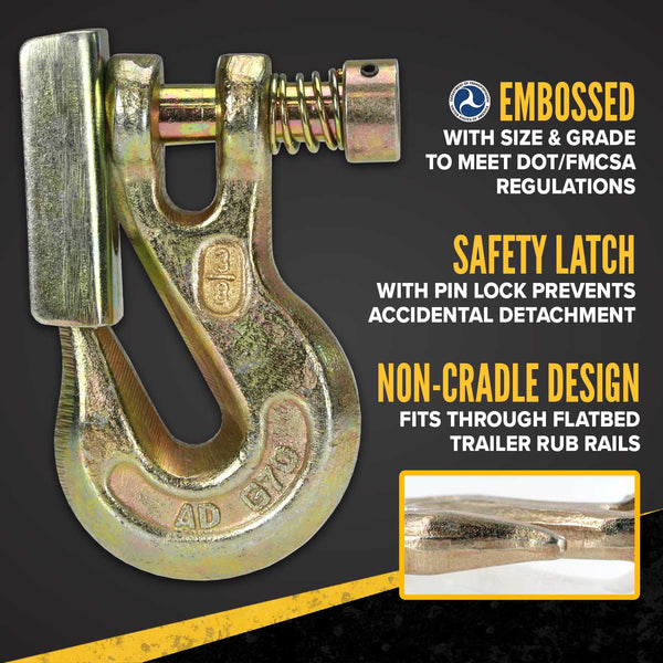 3/8" Clevis Grab Hook with Latch - Grade 70