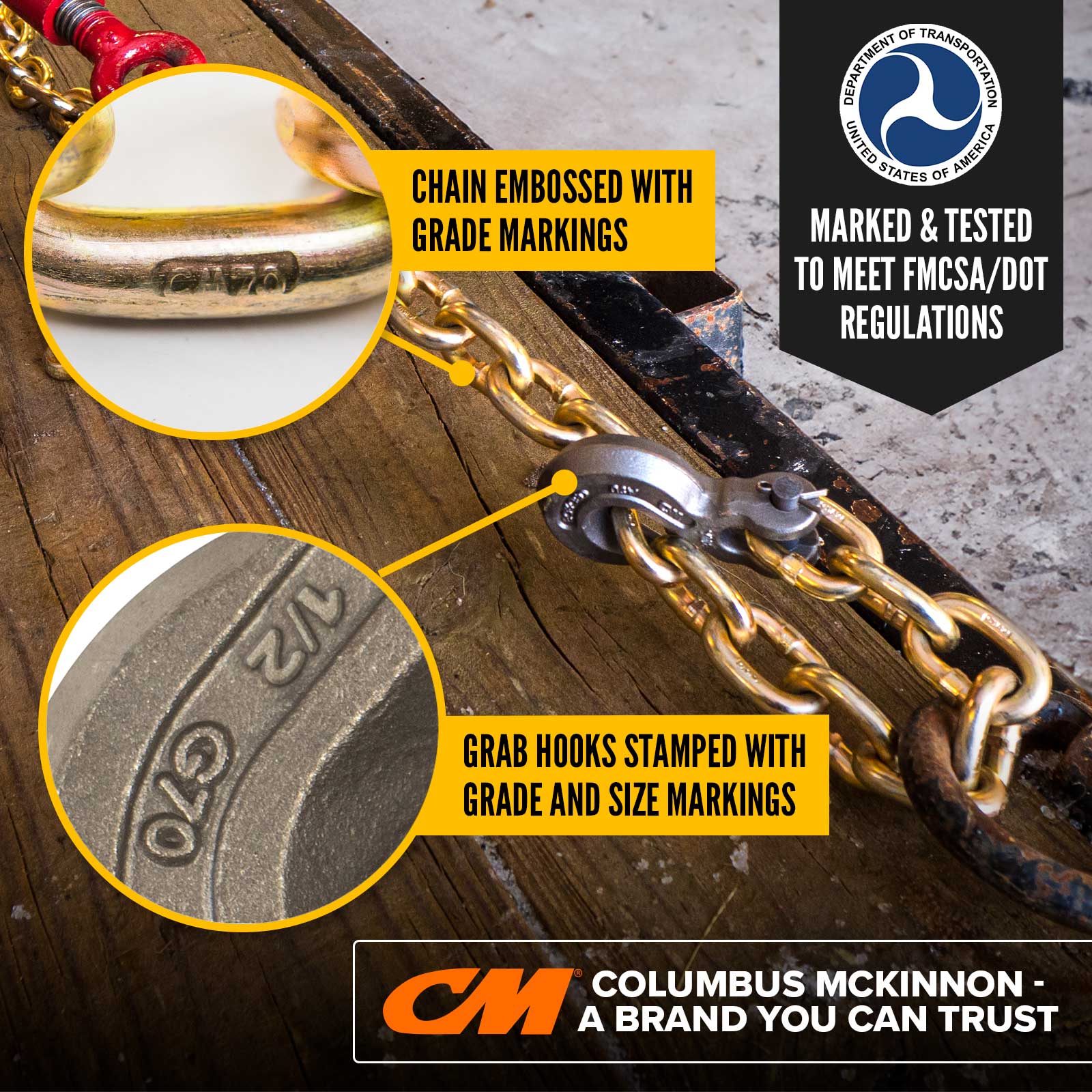 1/2" x 20' CM® Transport Chain | G70 Chain Tie Down | Made in USA
