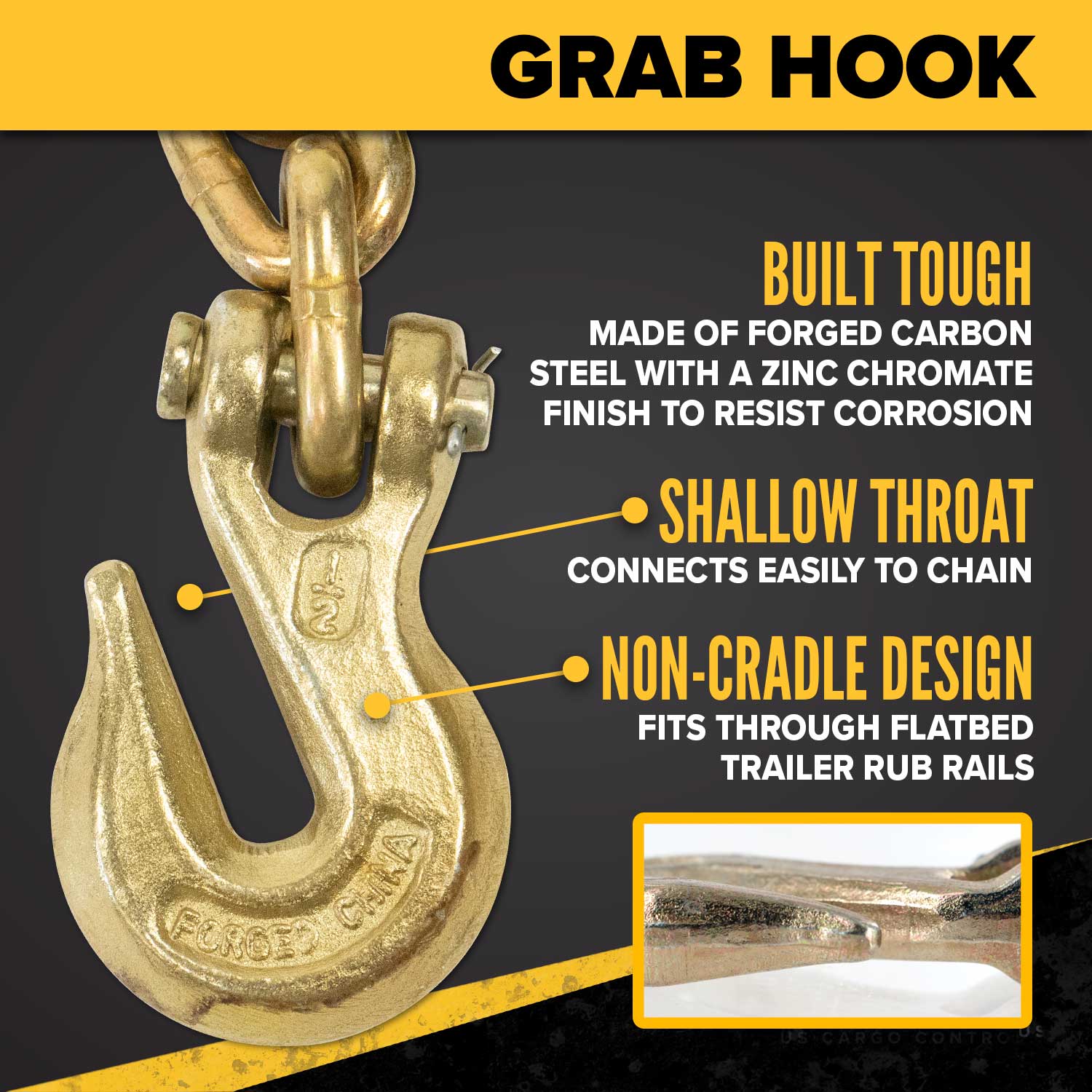 1/2" x 10' Grade 70 Transport Chain | Grab Hook & Slip Hook w/ Latch