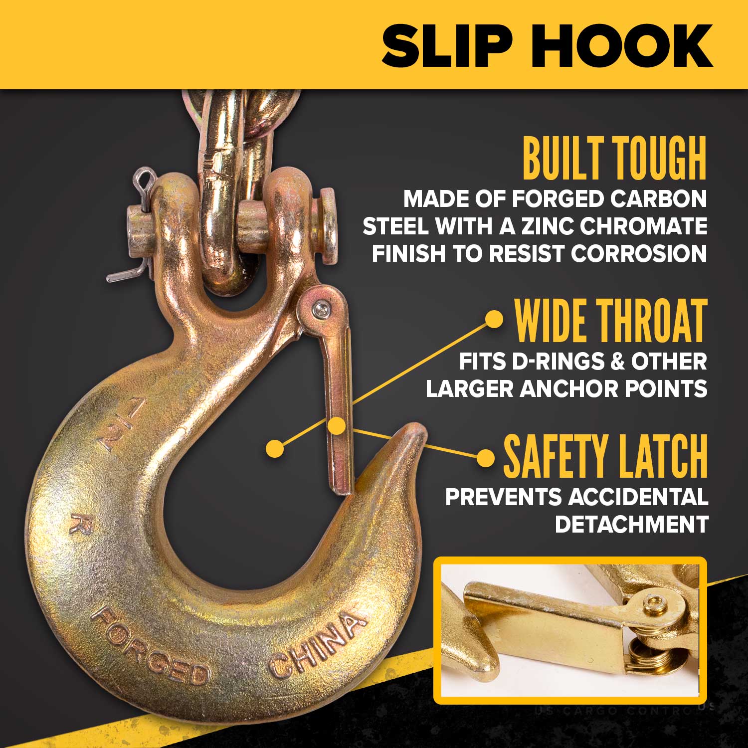 1/2" x 25' Grade 70 Transport Chain | Grab Hook & Slip Hook w/ Latch