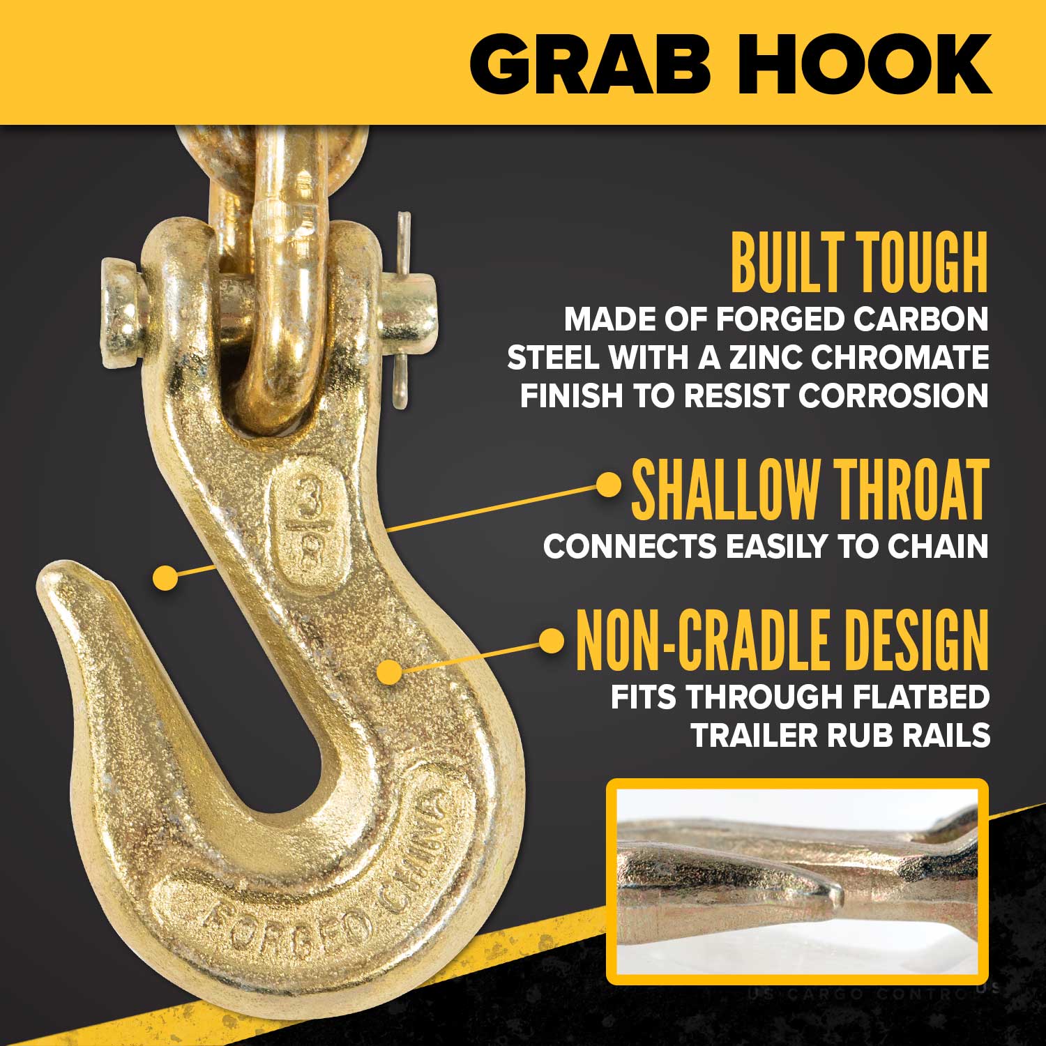 3/8" X 10' Grade 70 Transport Chain | Grab Hook & Slip Hook w/ Latch