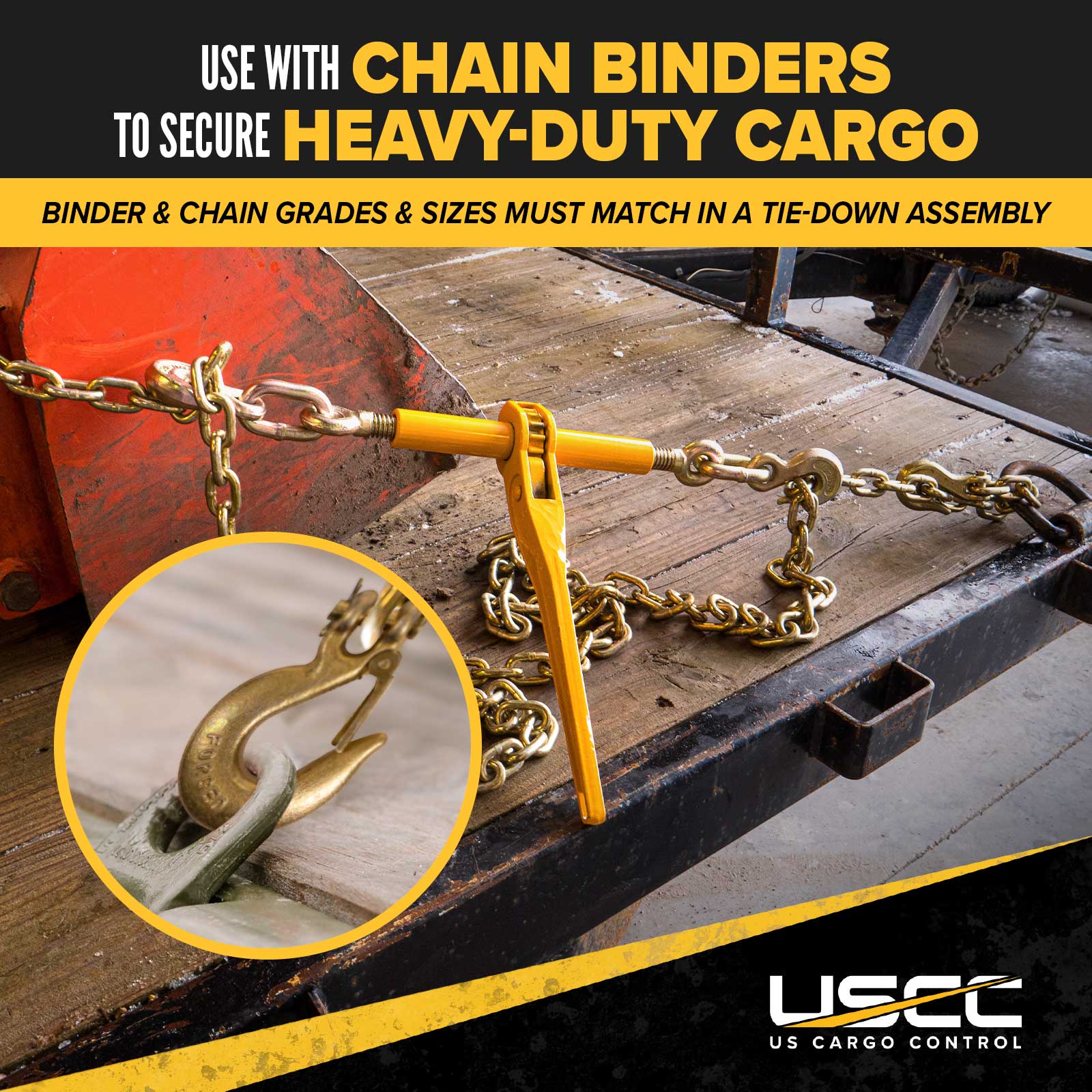 3/8" x 20' Grade 70 Transport Chain | Grab Hook & Slip Hook w/ Latch