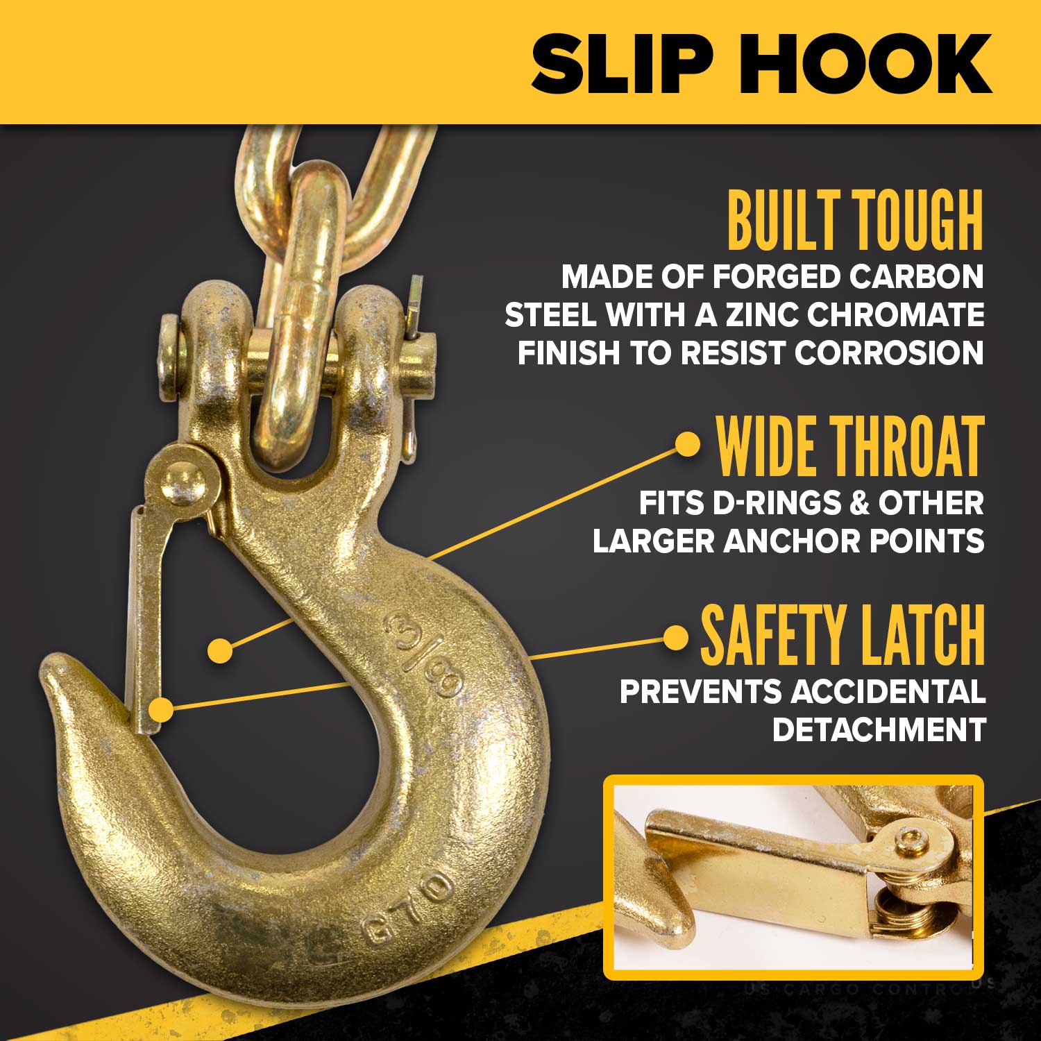 3/8" x 25' Grade 70 Transport Chain | Grab Hook & Slip Hook w/ Latch
