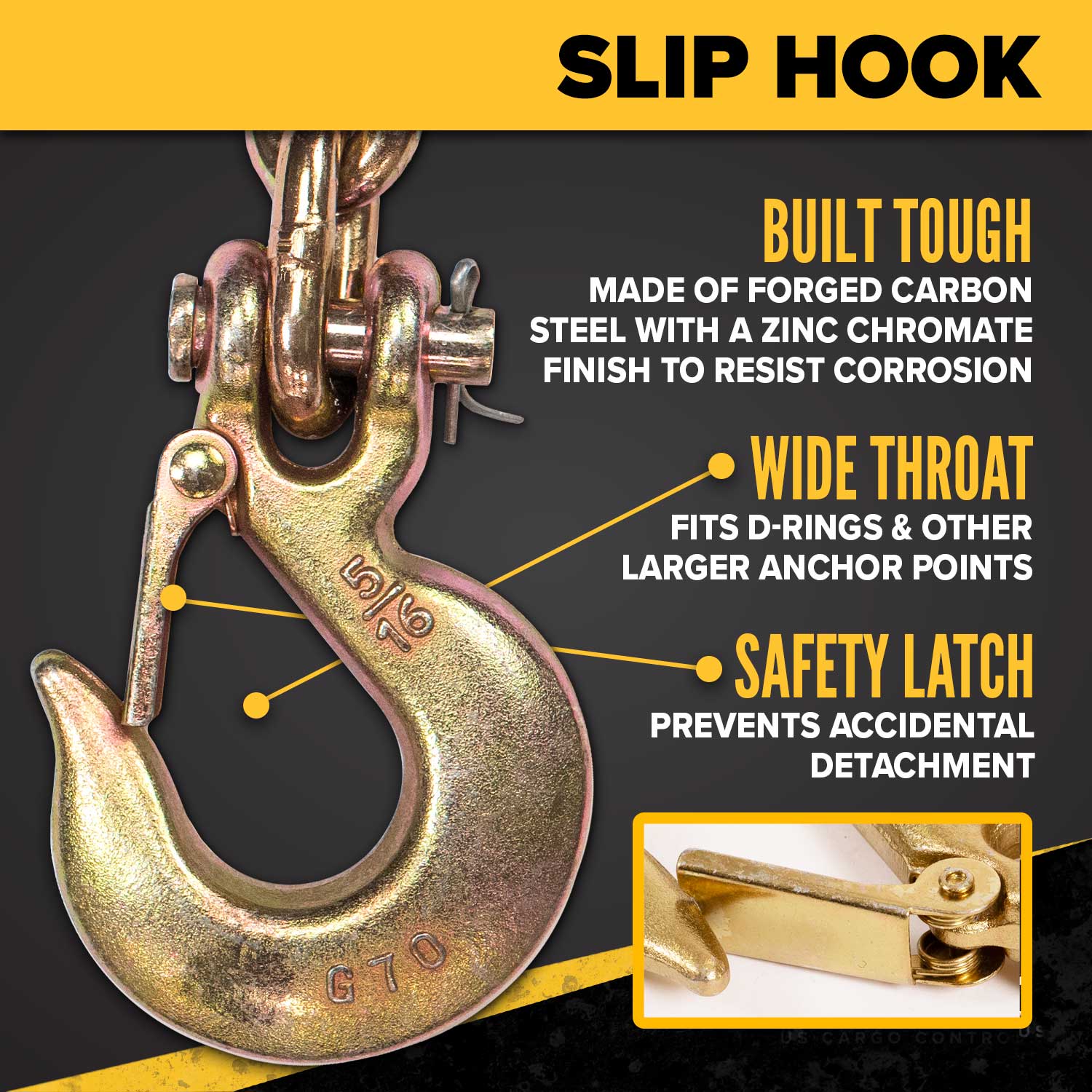 5/16" x 20' Grade 70 Transport Chain | Grab Hook & Slip Hook w/ Latch