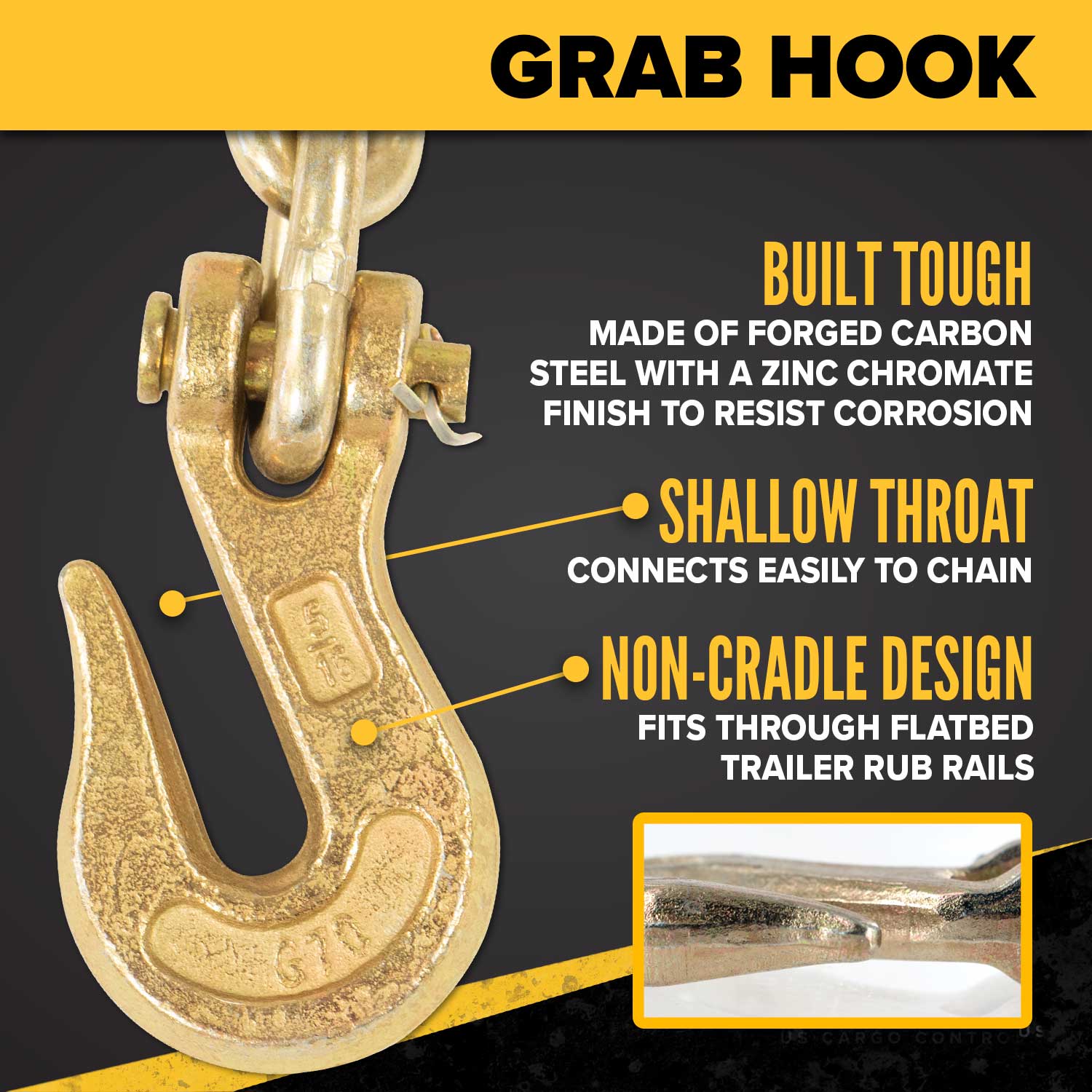 5/16" x 25' Grade 70 Transport Chain | Grab Hook & Slip Hook w/ Latch