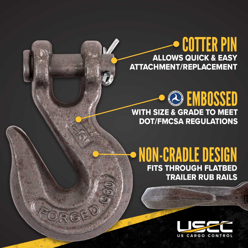 Grade 80 1/2" Tie Down Chain Clevis Grab Hooks | 48,000 lbs. BS
