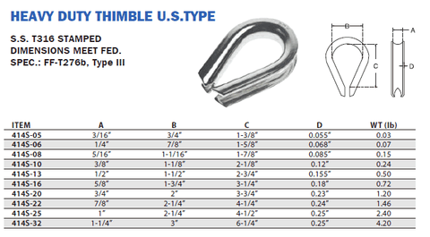 4145-25 1" US Type Heavy Duty Stainless Steel Thimble Type 316