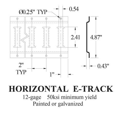 8 Ft E Track Rail | Galvanized 8' E-track | Horizontal 8 Foot E-track