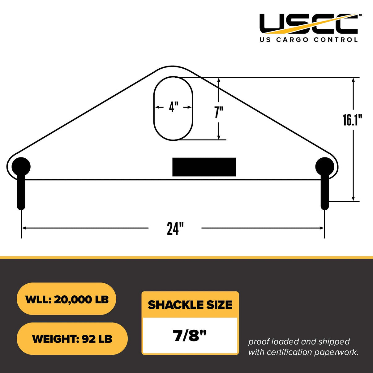 Small Length Lifting Beam (Bale Top) - 20,000 Lb. Capacity - 2' Max Spread
