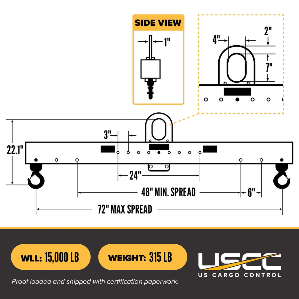 Standard Adjustable Lifting Beam w/ Swivel Hooks - 15,000 Lb. Capacity ...