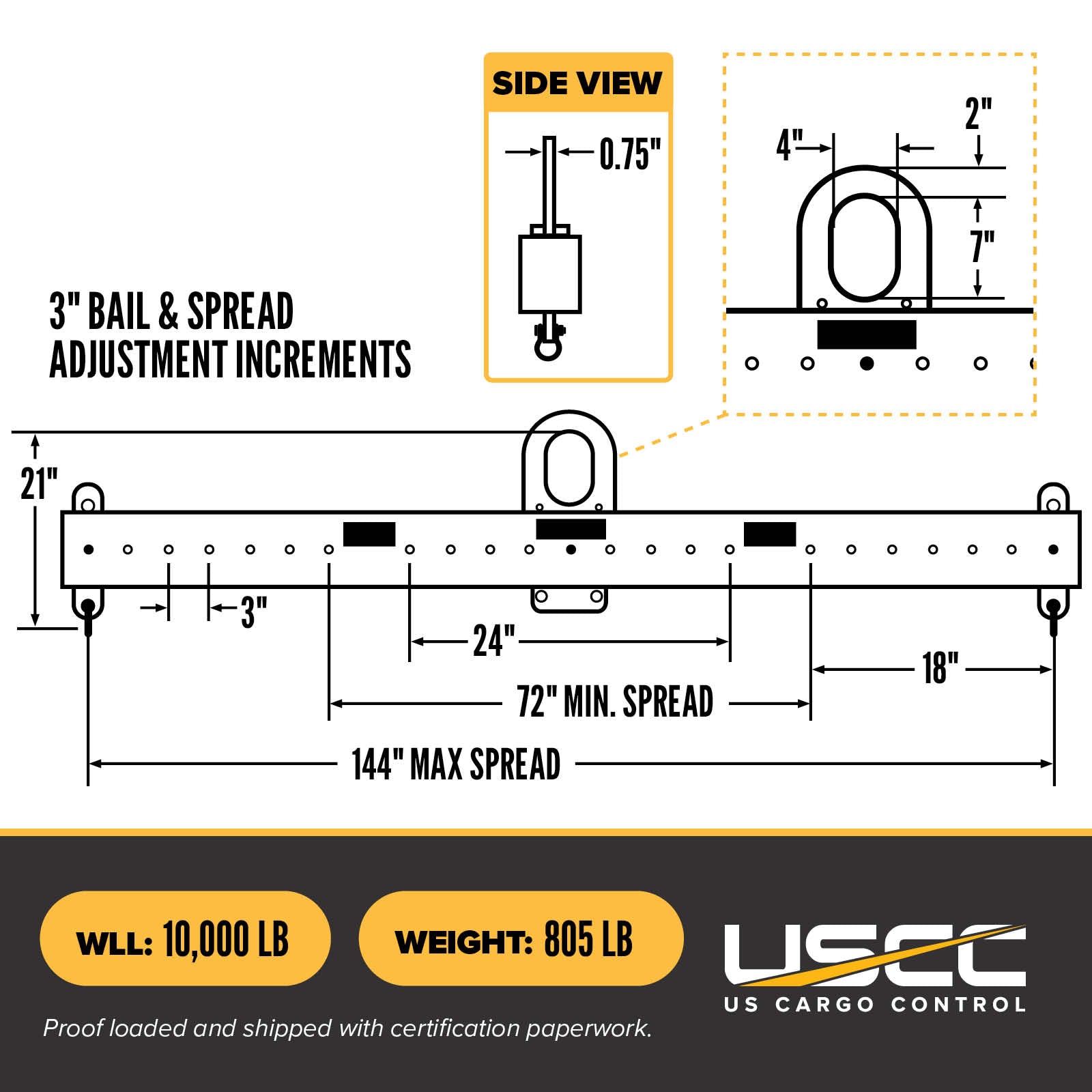 Standard Adjustable Lifting Beam w/ Shackles - 10,000 Lb. Capacity - 6 ...