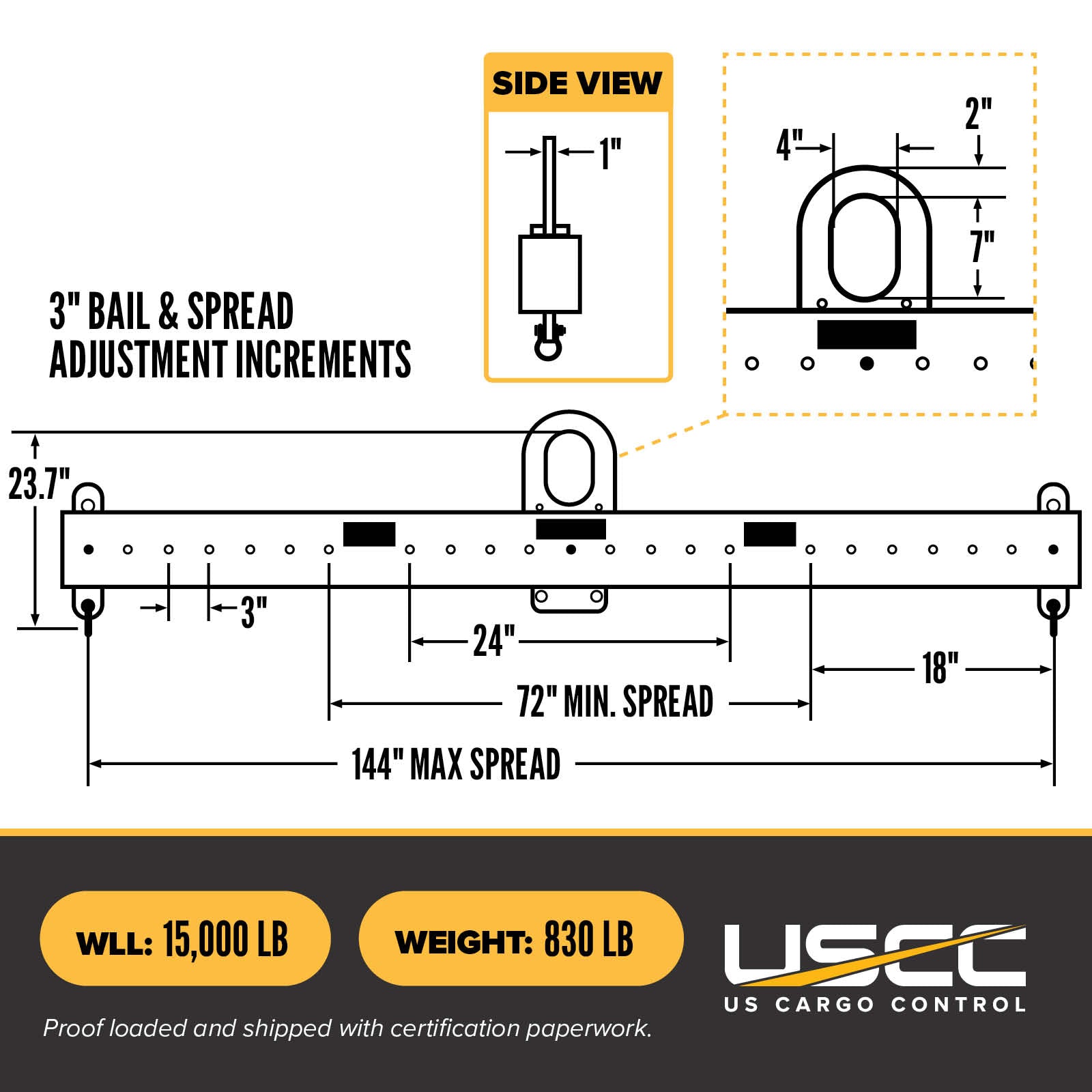 Standard Adjustable Lifting Beam w/ Shackles - 15,000 Lb. Capacity - 6 ...