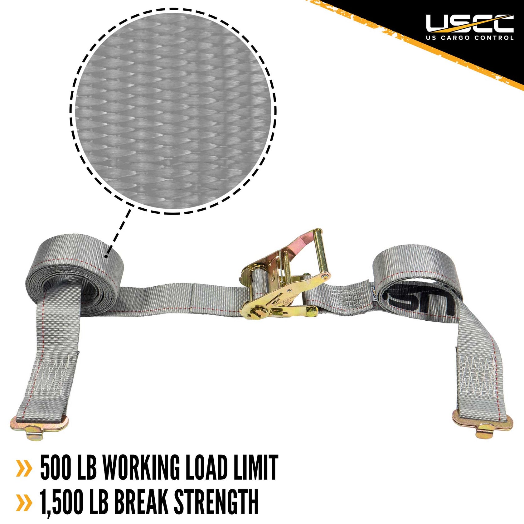 2" x 16' Ratchet Strap with Butterfly F-Track Fittings | Gray