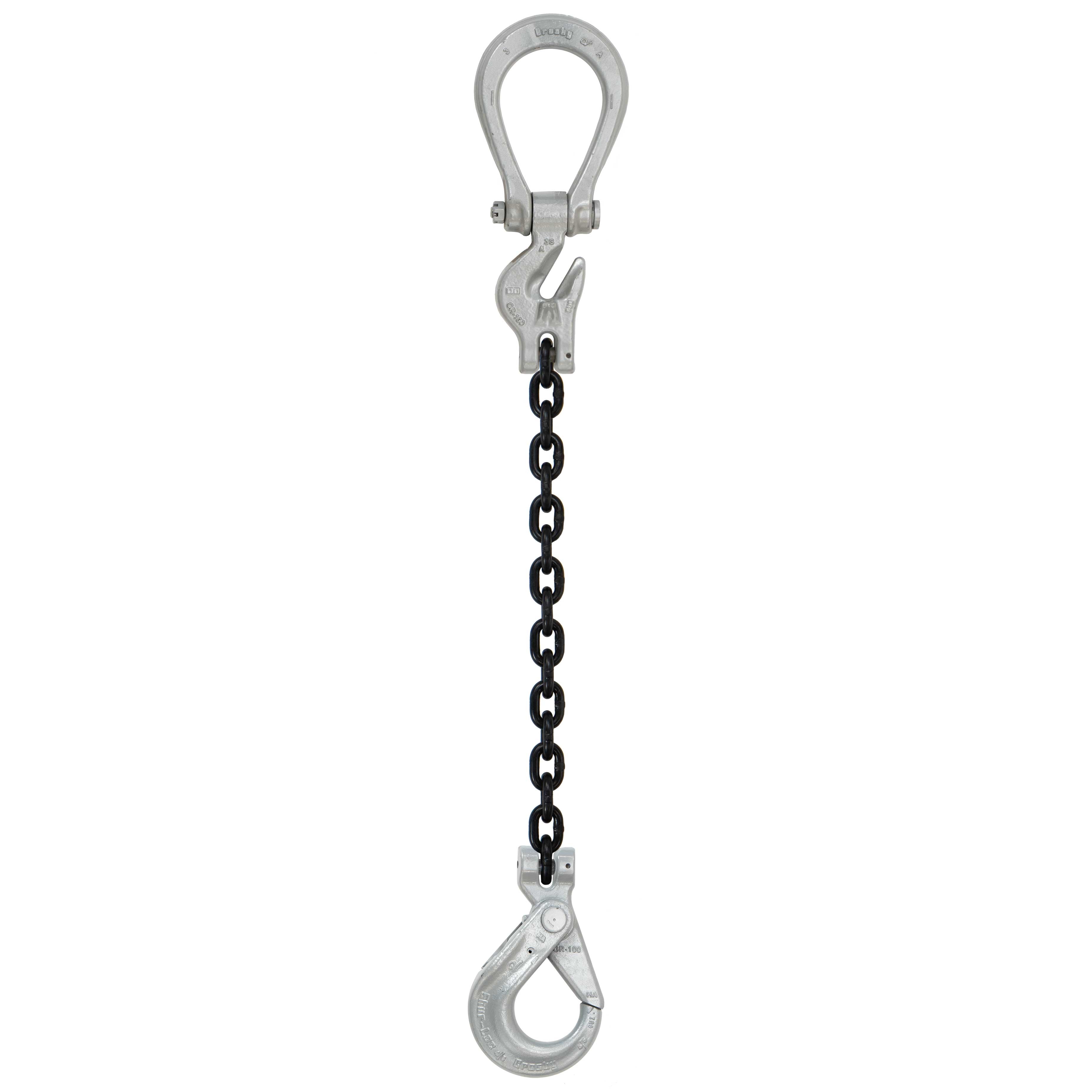 5 8 x 5 Domestic 1 Leg Adjustable Chain Sling w Crosby Self Locking Hook
